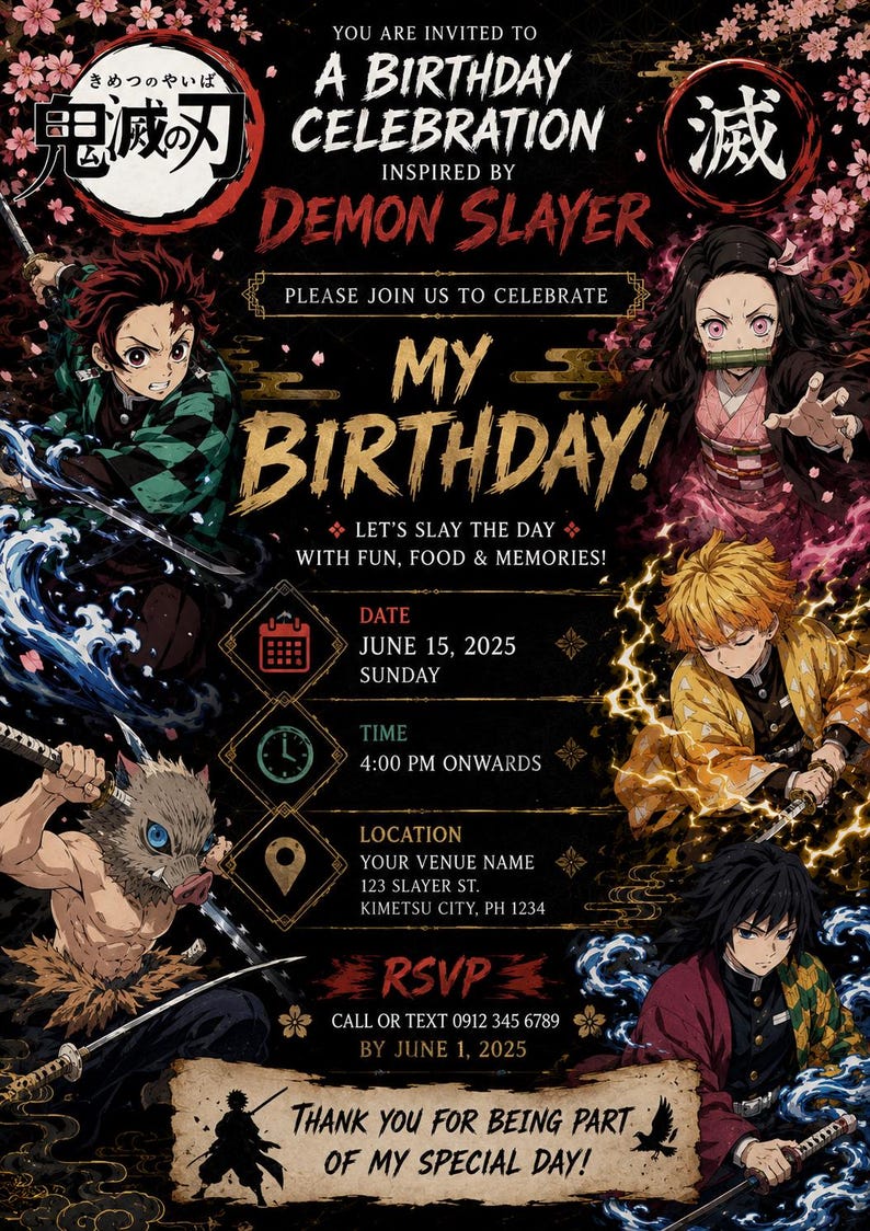 Anime Theme Birthday Invitation - Etsy
