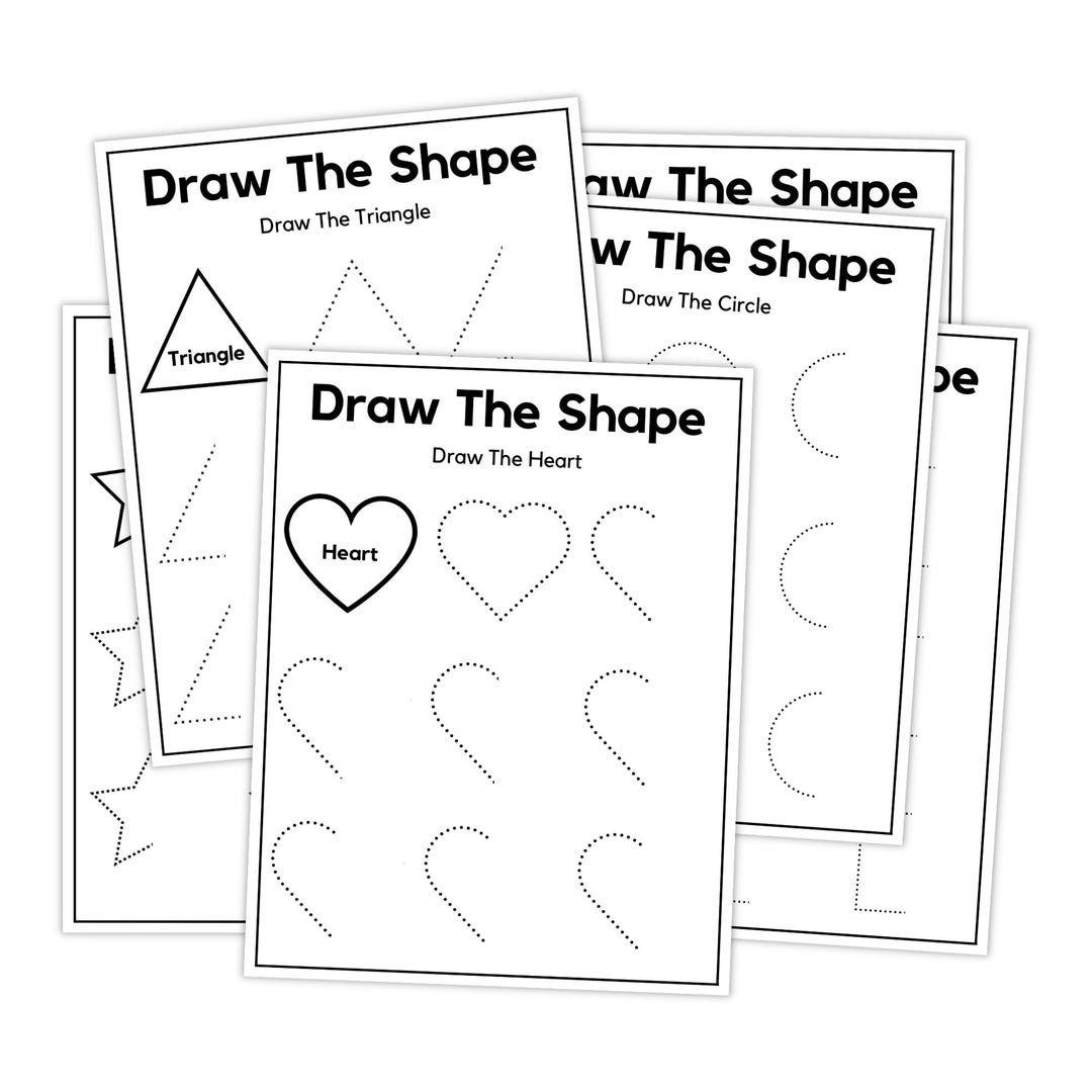 Draw the Shape Worksheets, Printable Shape Drawing Activity, Preschool ...