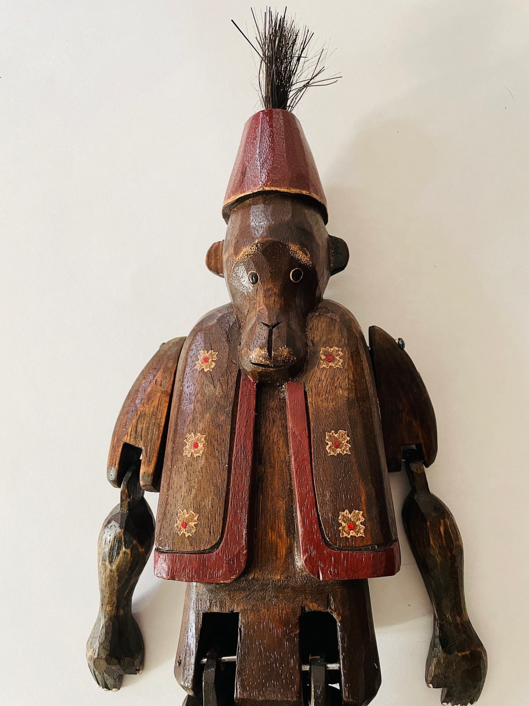 Hand Carved Articulated Monkey Puppet With Tufted Fez - Etsy