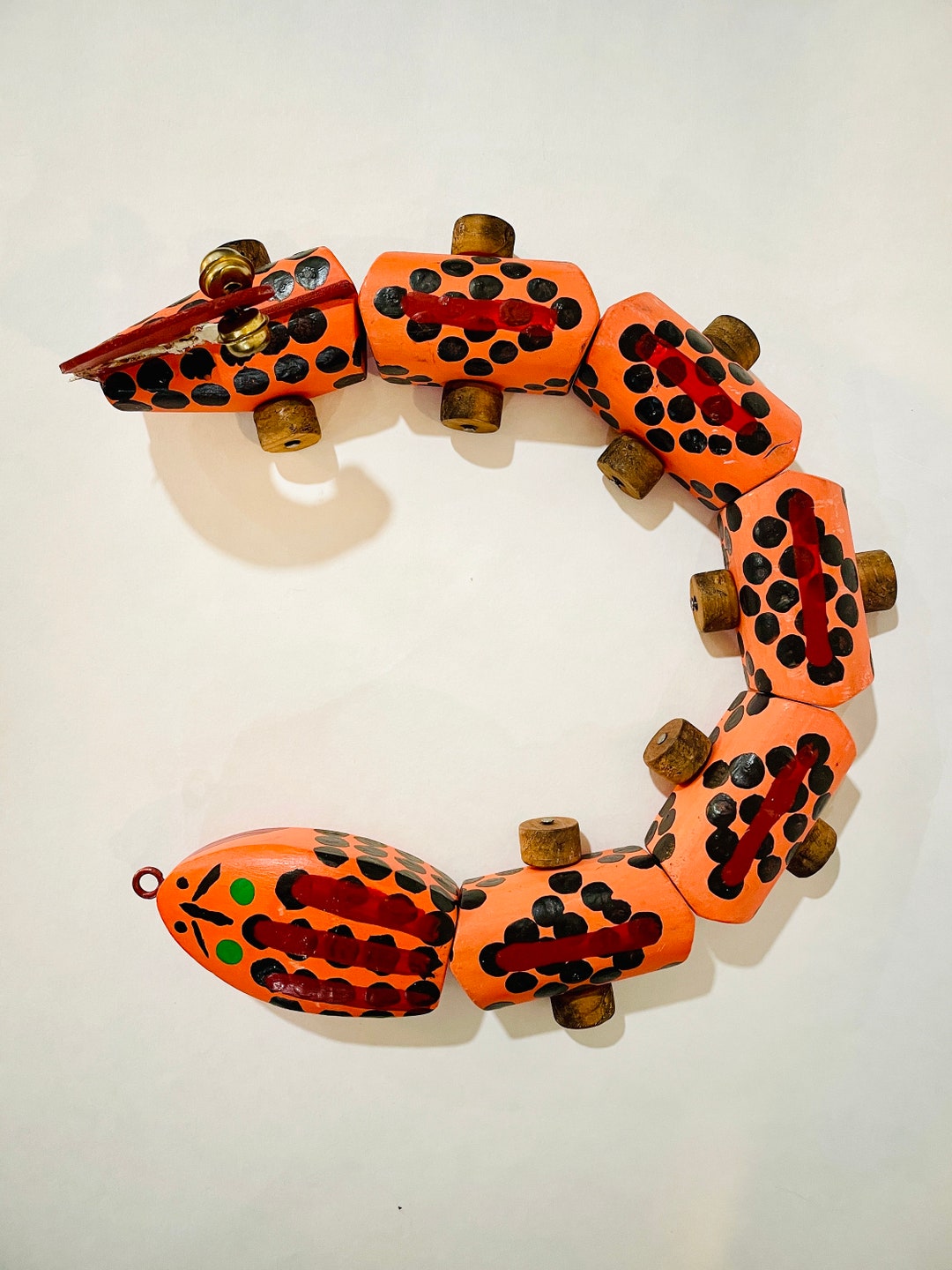 Hand Carved Folk Art Rolling Snake Toy - Etsy