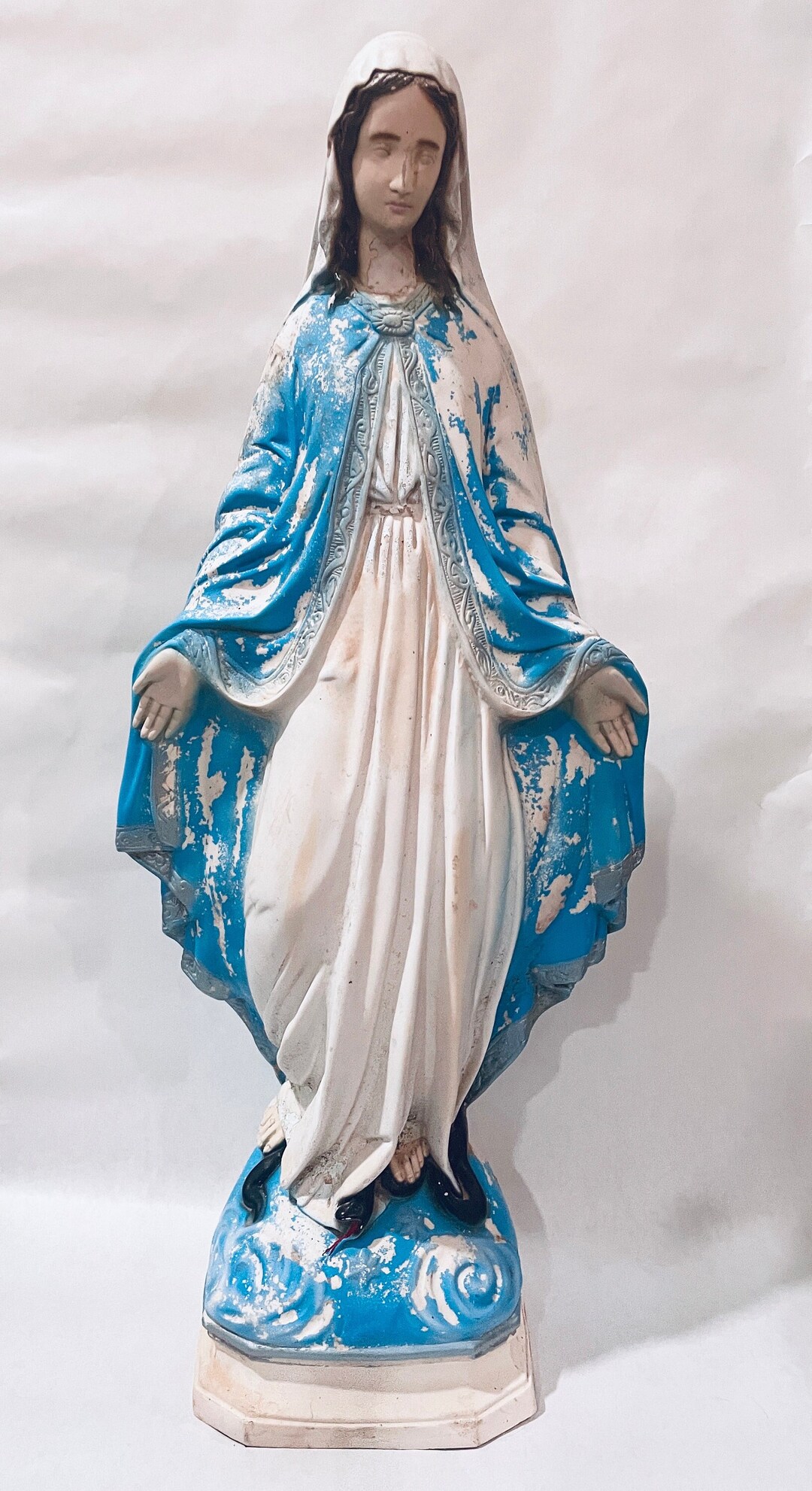 Our Lady of Grace Large Ceramic Statue, Virgin Mary in Blue and White ...