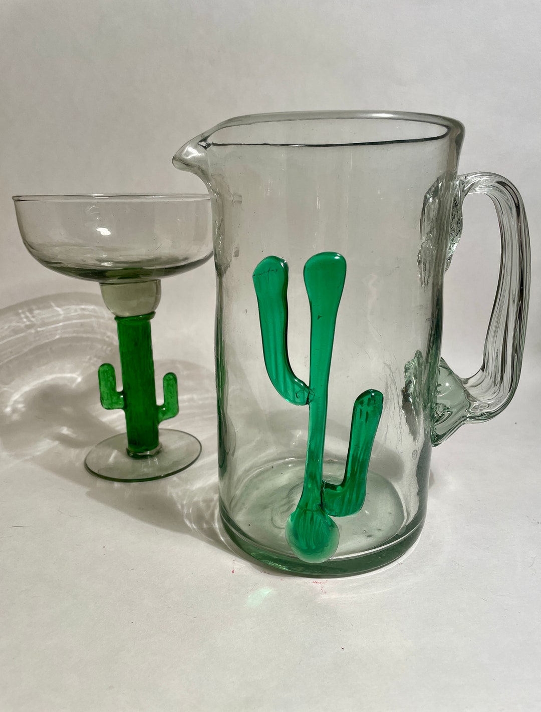 Hand Blown Glass Saguaro Cactus Margarita Pitcher With Four Glasses - Etsy