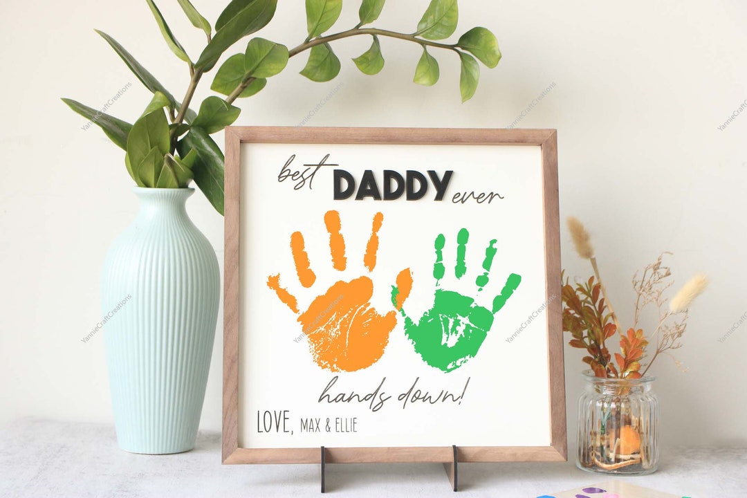 Custom Best Dad Ever Hands Down Wooden Sign, Handprint Sign for Father ...