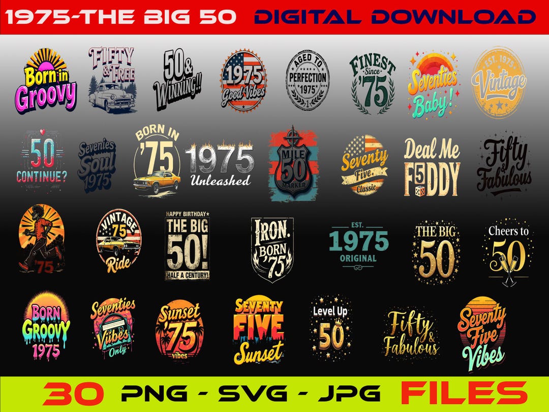 1975, the Big 50 Retro 50th Birthday Digital Download Bundle - Etsy