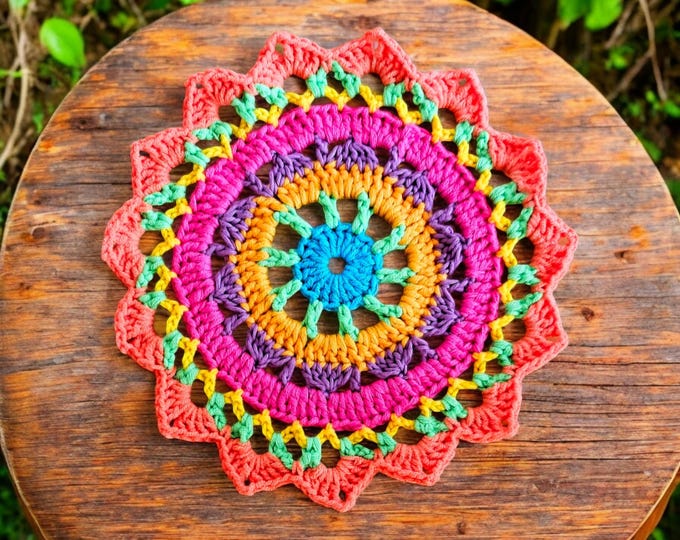 PATTERN , Crocheted Mandala , Rainbow Bright Color Mandala Pattern ...