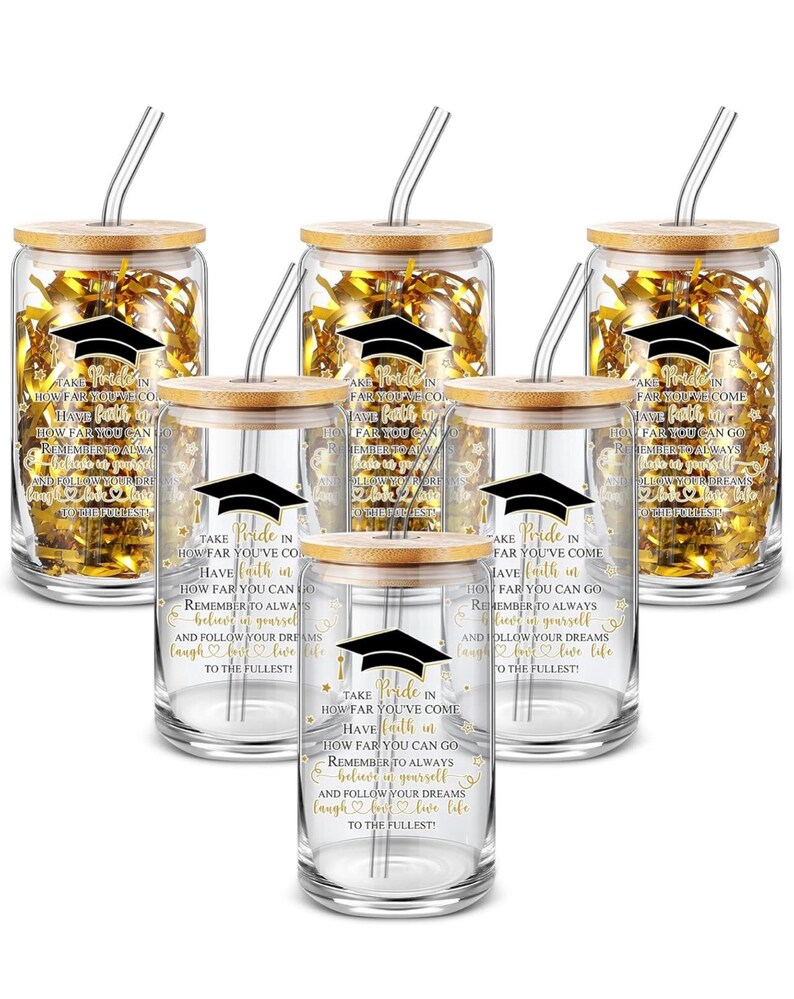 Class of 2025 Graduation Glass Mug | 16 Oz Can Glass With Lid & Glass ...