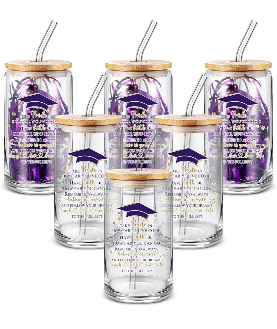 Class of 2025 Graduation Glass Mug | 16 Oz Can Glass With Lid & Glass ...