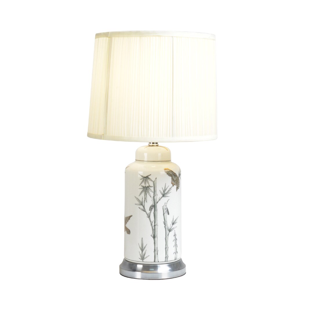 Simple Style Ceramic Table Lamp With Bamboo and Bird Draw for - Etsy