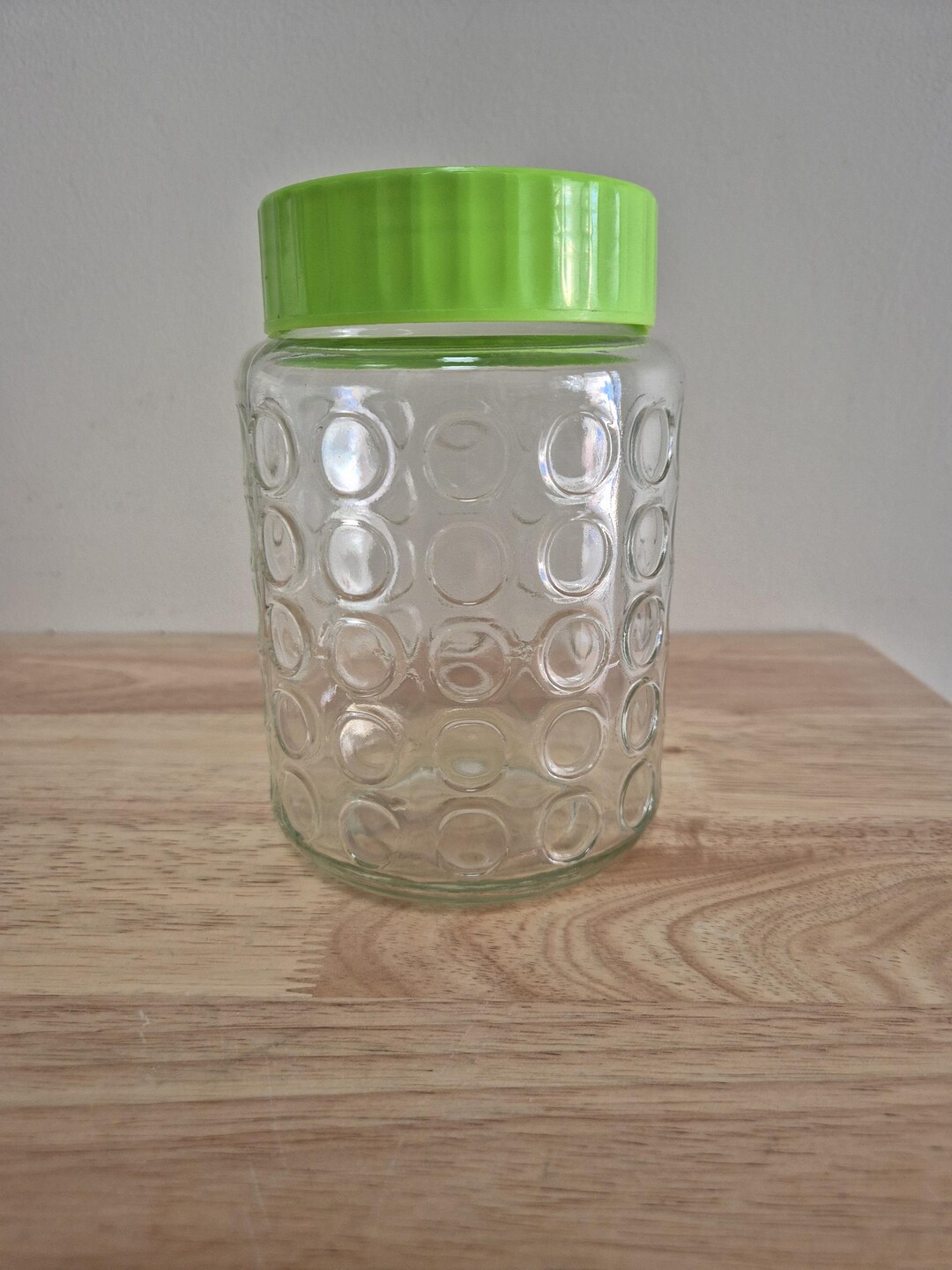 Vintage Dimple Glass Jar Cannister With Lime Green Lid - Etsy