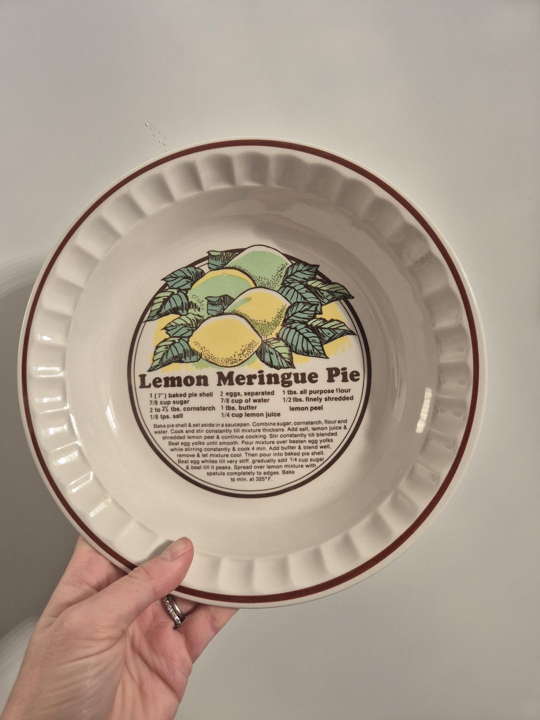 Vintage Lemon Meringue Pie Recipe Dessert Baking Dish. Round Ceramic ...