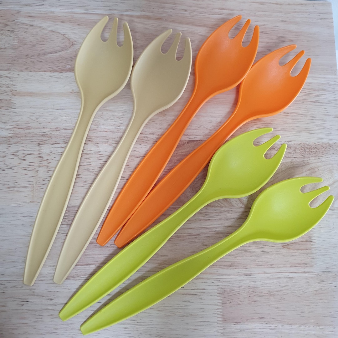 Vintage Tupperware Retro Salad Servers Orange, Fluoro and Harvest Gold ...