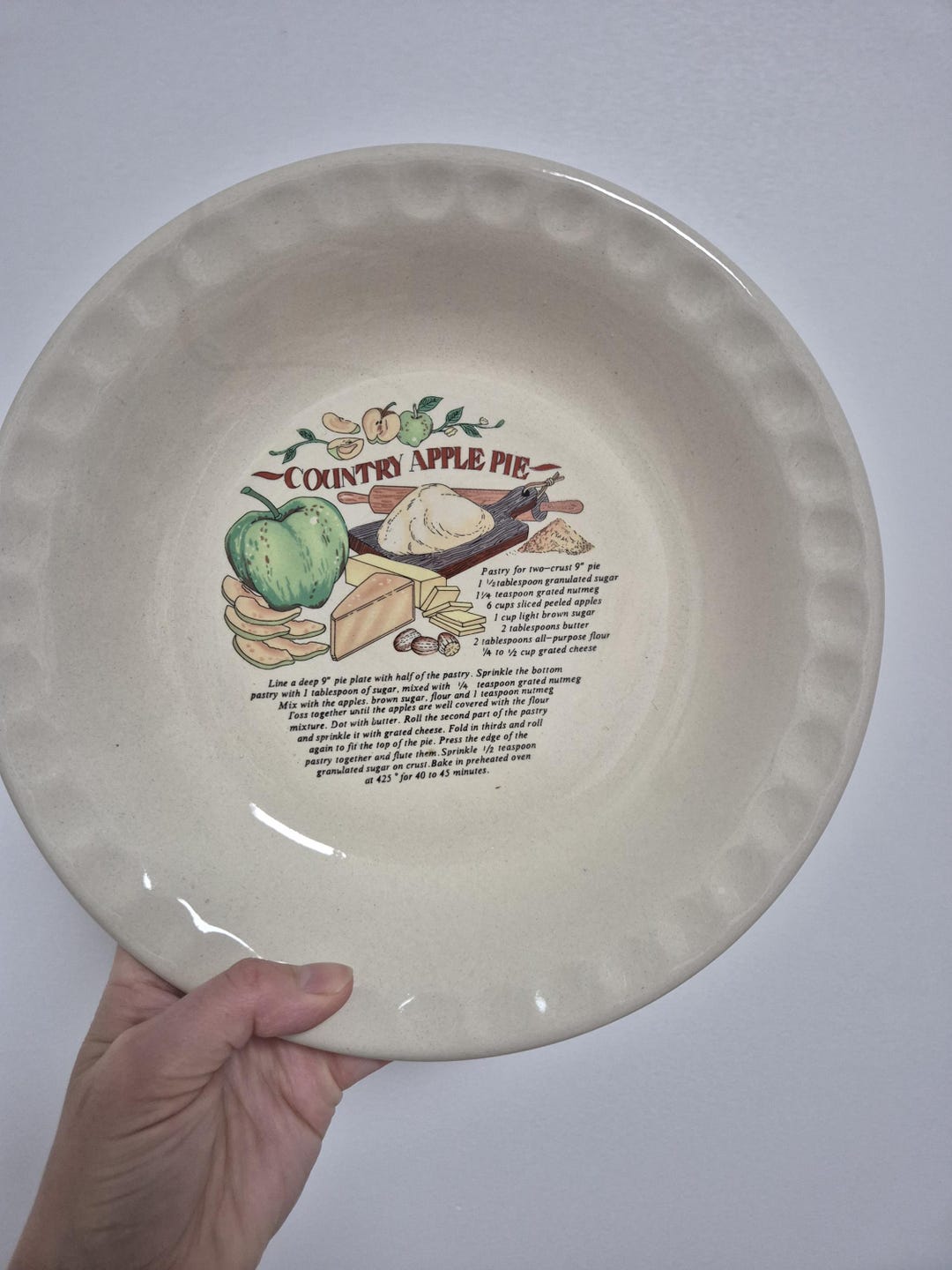Vintage Apple Pie Recipe Dessert Baking Dish. Round Ceramic Tart/flan ...