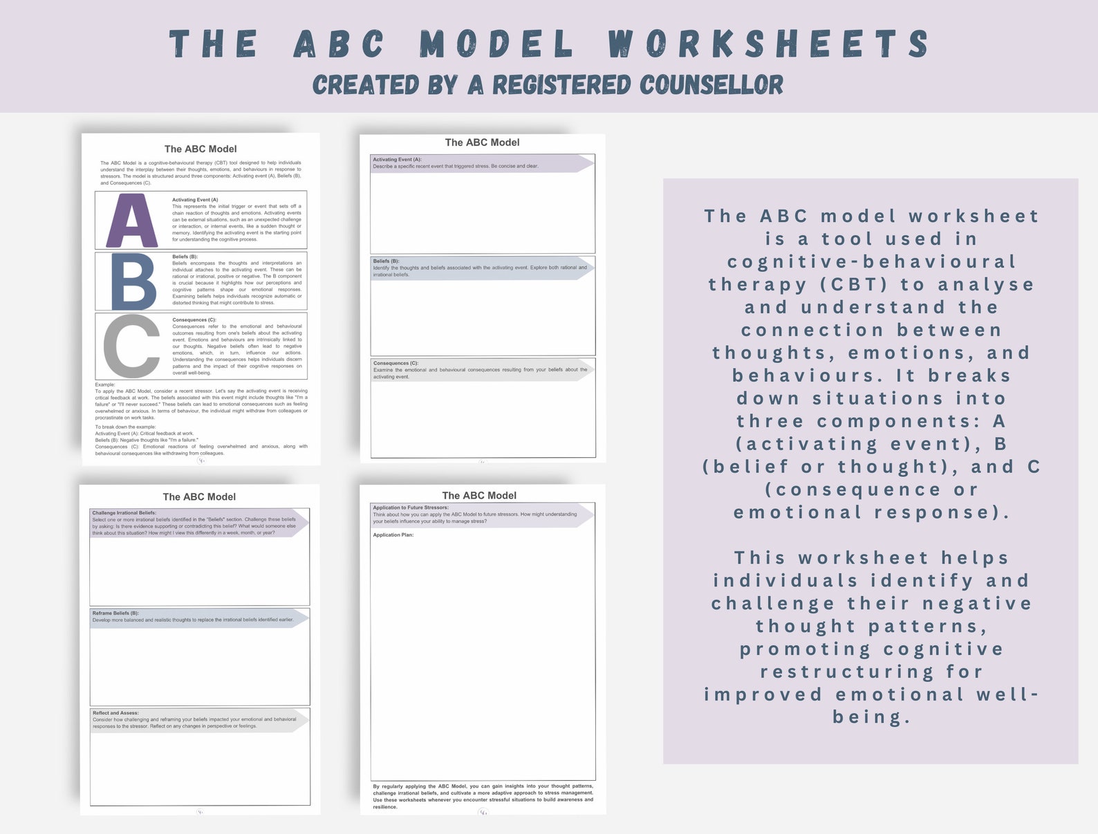 CBT Worksheets / ABC Model / Cognitive Behaviour Therapy / Therapy ...