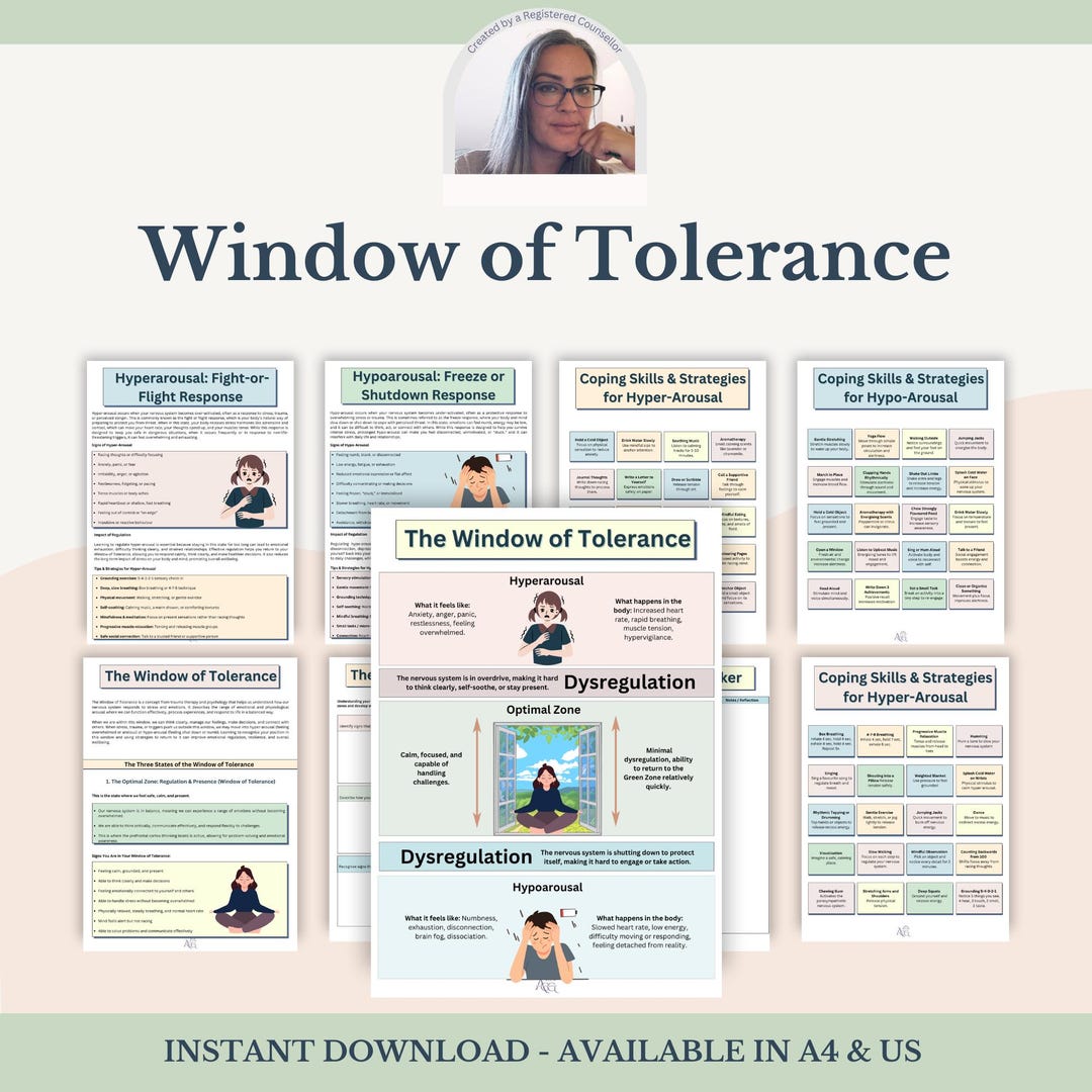 Window of Tolerance Worksheet: Emotional Regulation, Trauma Counseling ...