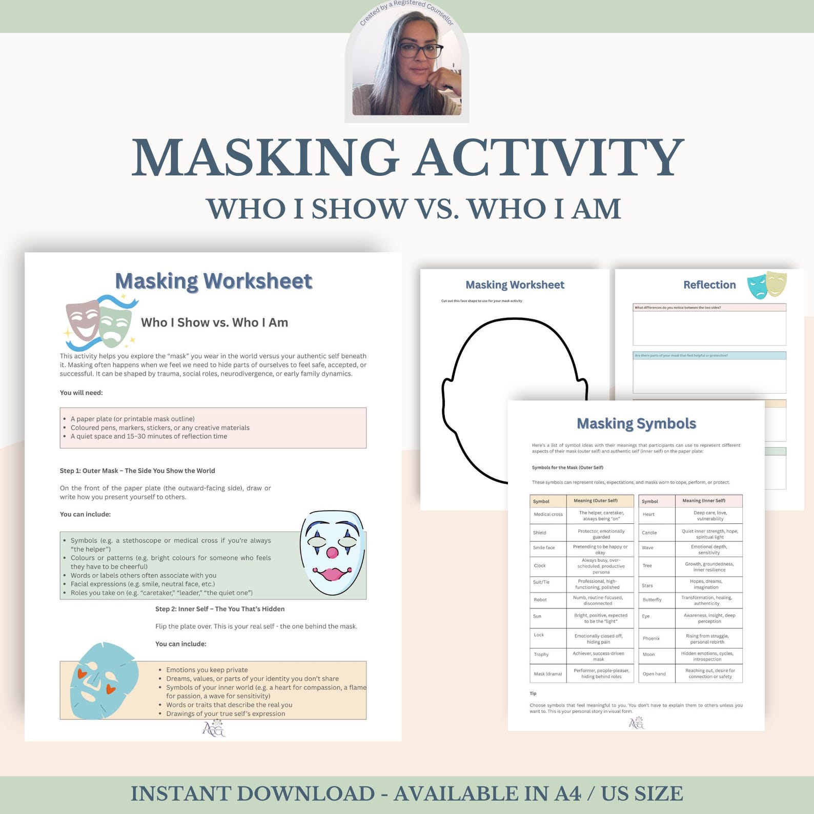 Masking Creativity Worksheet for Therapy & Counselling – Therapeutic ...