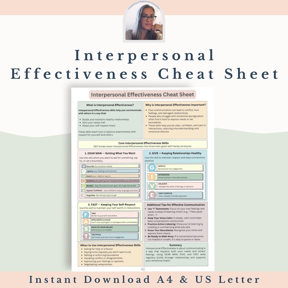 Interpersonal Effectiveness Cheat Sheet: DBT One Page Guide for ...