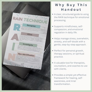 RAIN Handout - RAIN Technique Cheat Sheet for Mindfulness & Emotional ...