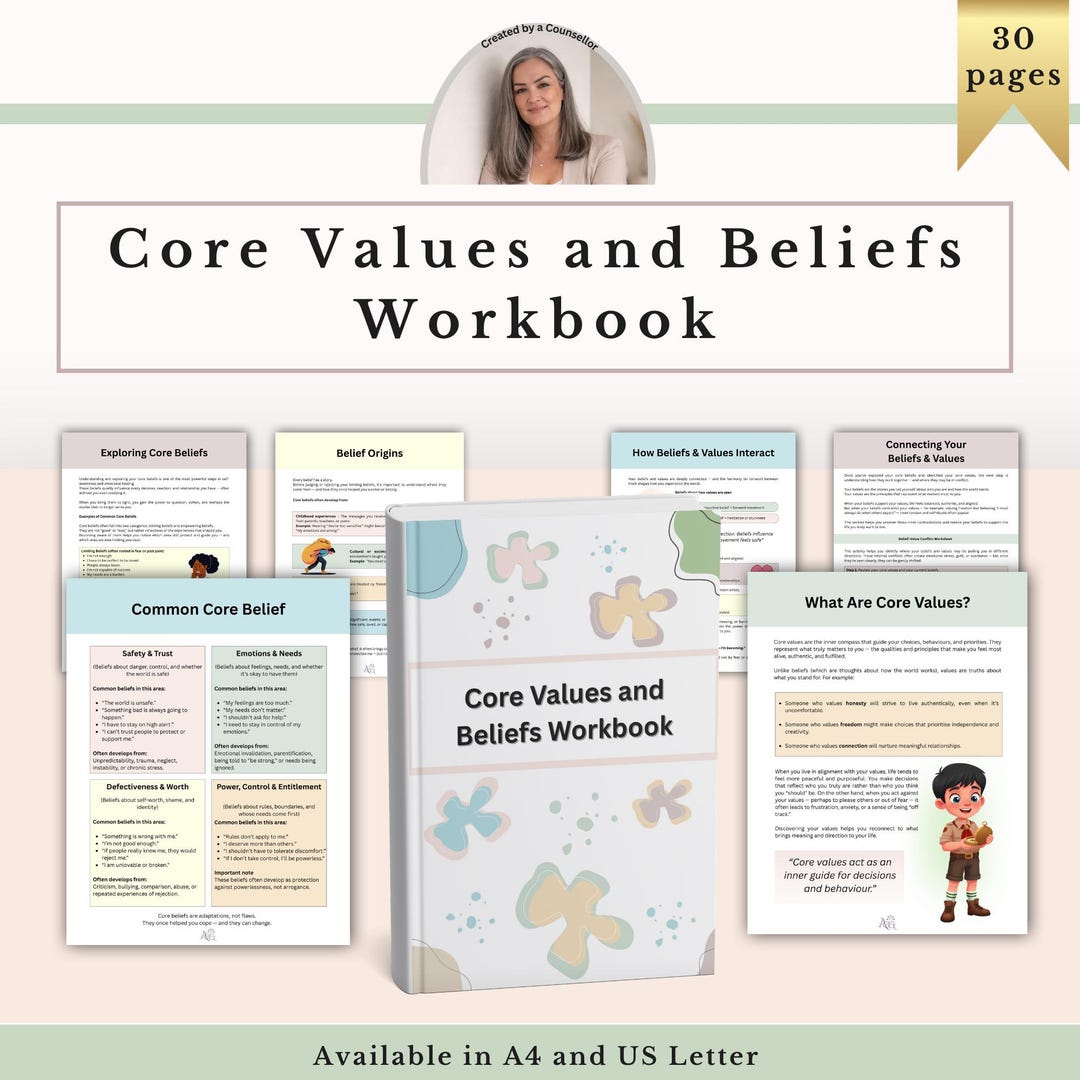 Core Values and Beliefs Workbook: Therapy Worksheets for Self Awareness ...
