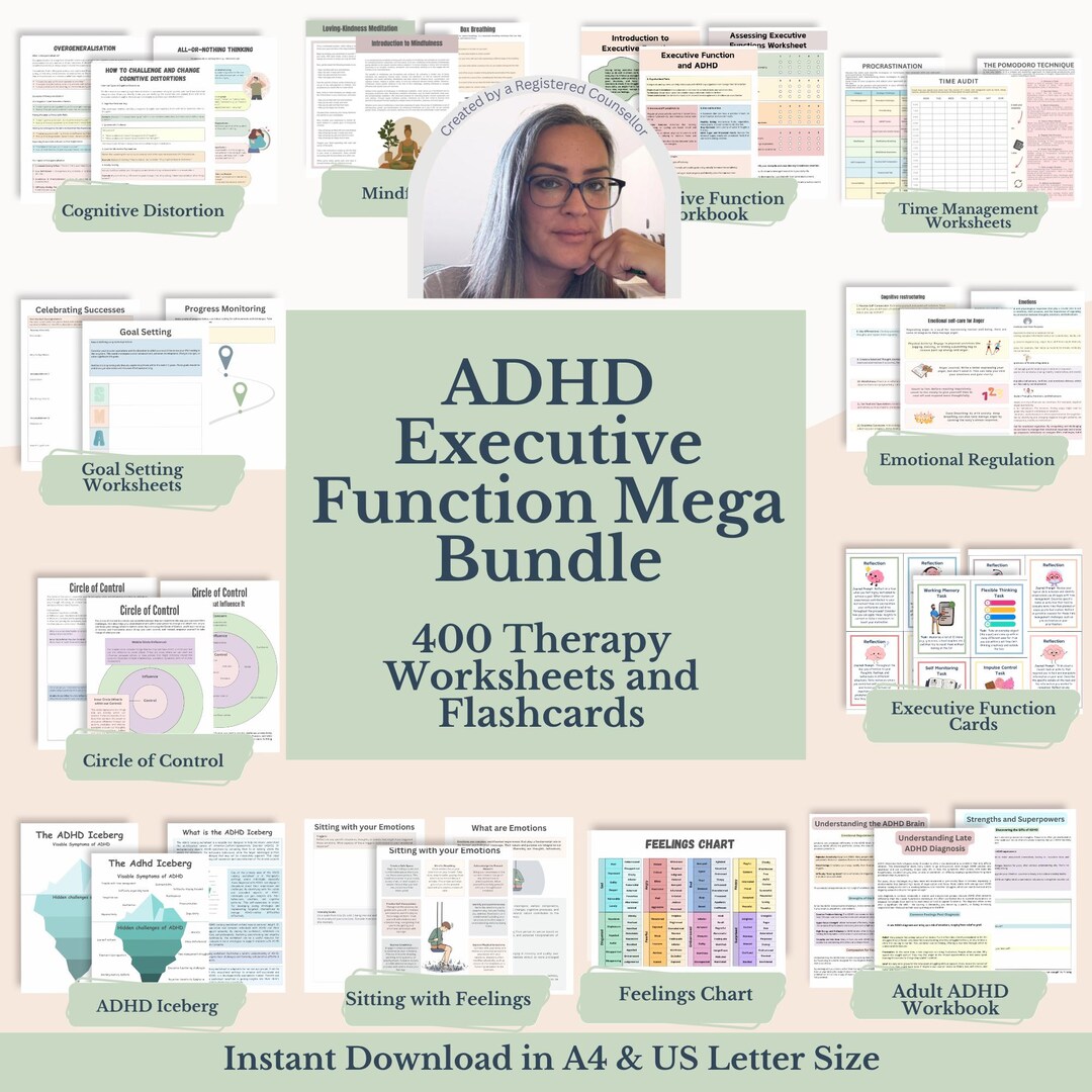 ADHD Executive Functioning Bundle: Therapy Worksheets for Teens and ...