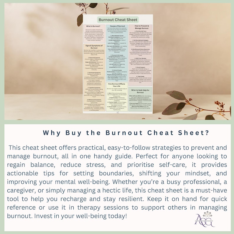 Burnout Prevention Cheat Sheet: Self-care & Stress Relief (PDF) - Etsy