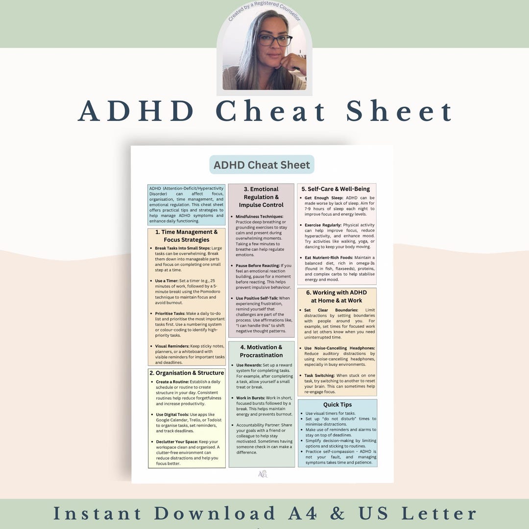 ADHD Cheat Sheet | One-page Executive Function Guide | Quick Tips for ...
