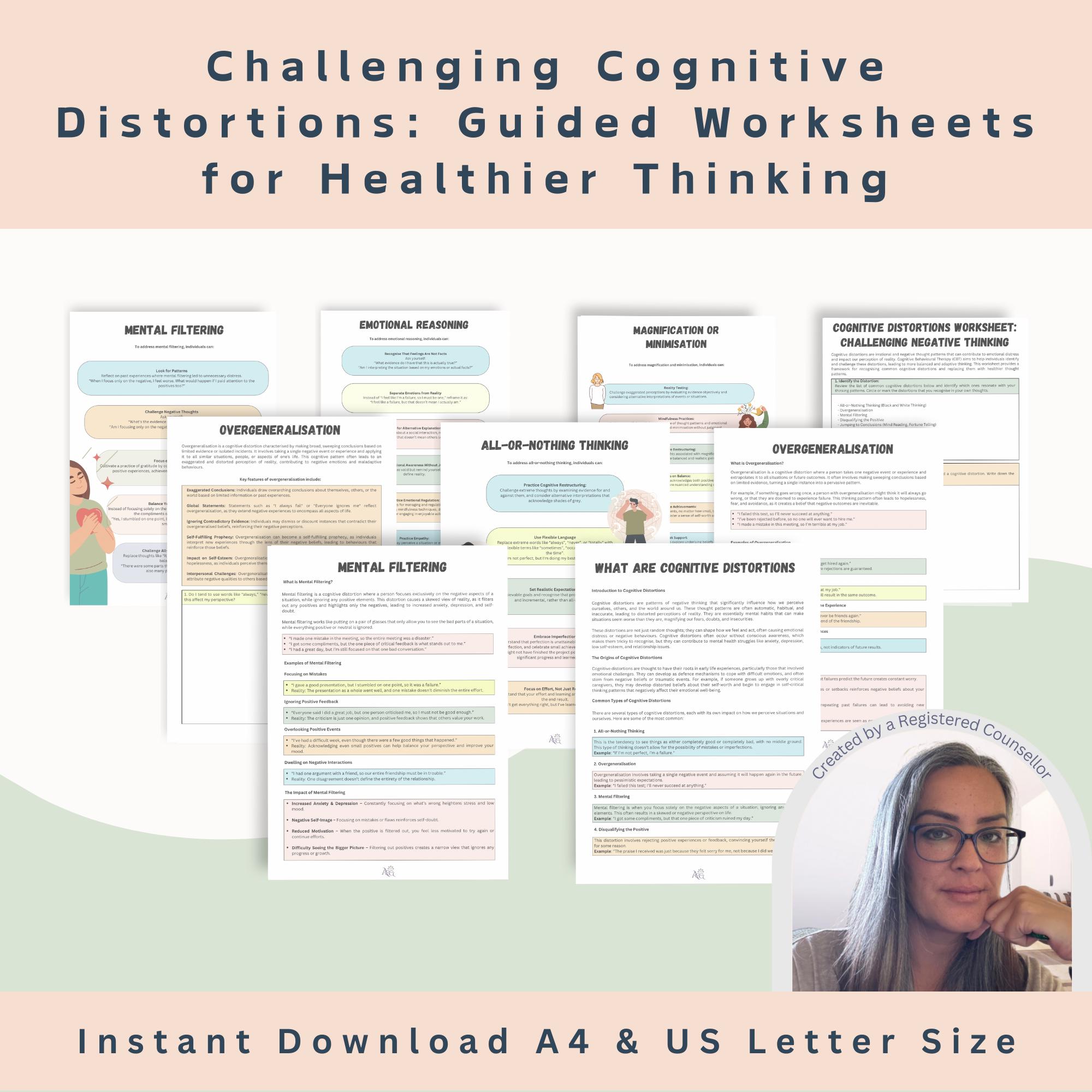 CBT Cognitive Distortions Worksheets, Unhelpful Thinking Styles ...