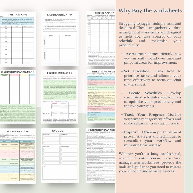 Time Management Worksheets: Productivity Planner (PDF Download) - Etsy