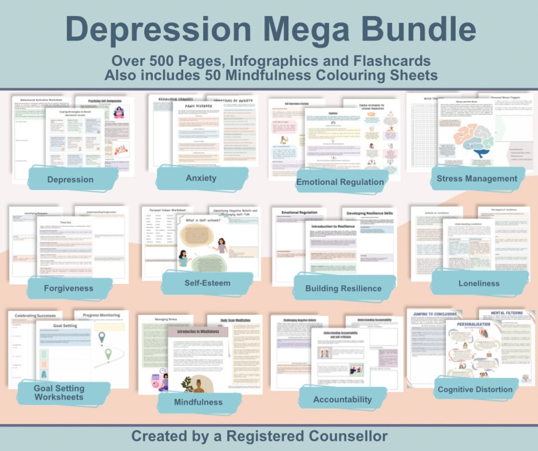 Depression Mega Bundle, CBT Worksheets, Coping Skills & Mental Health ...