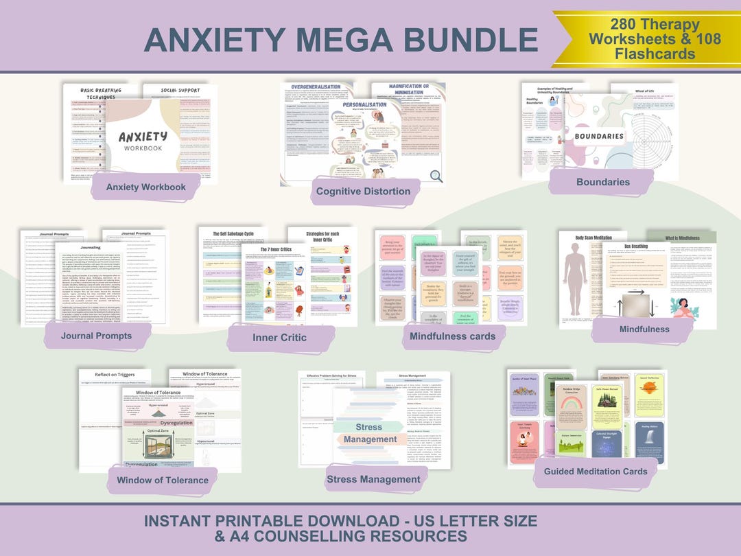 Anxiety Mega Bundle, Therapy Workbooks for Stress Relief, Mindfulness ...