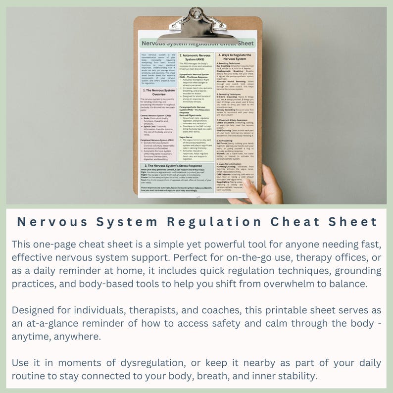 Nervous System Regulation Cheat Sheet: Stress Relief Tools (PDF) - Etsy