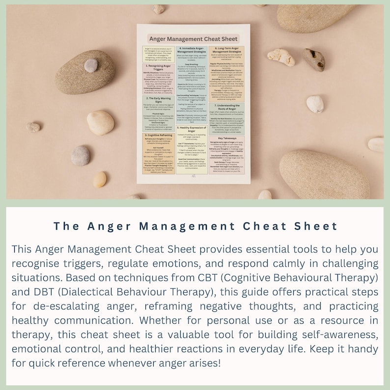 Anger Cheat Sheet | Anger Management Worksheet & CBT Coping Skills ...