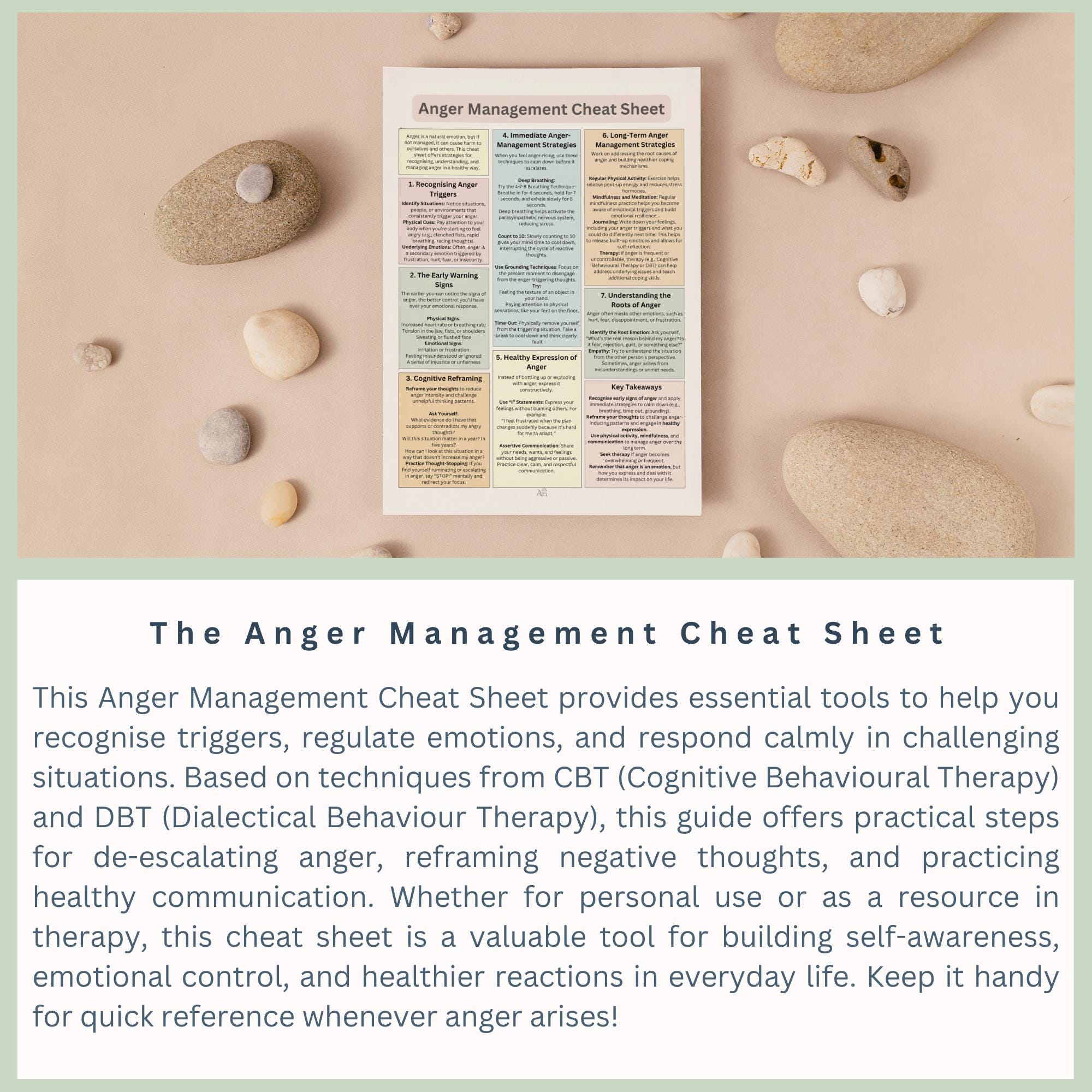 Anger Cheat Sheet | Anger Management Worksheet & CBT Coping Skills ...