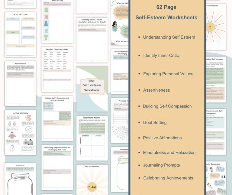 Self-esteem & Confidence Building Worksheets, CBT Tools for Personal ...