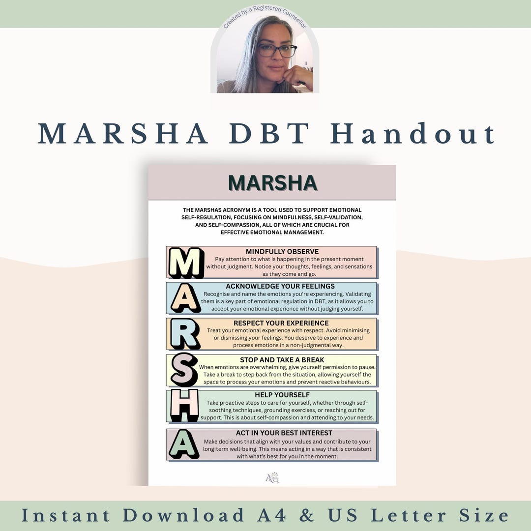 MARSHA DBT Skills Handout - Printable Therapy Worksheet for Emotional ...