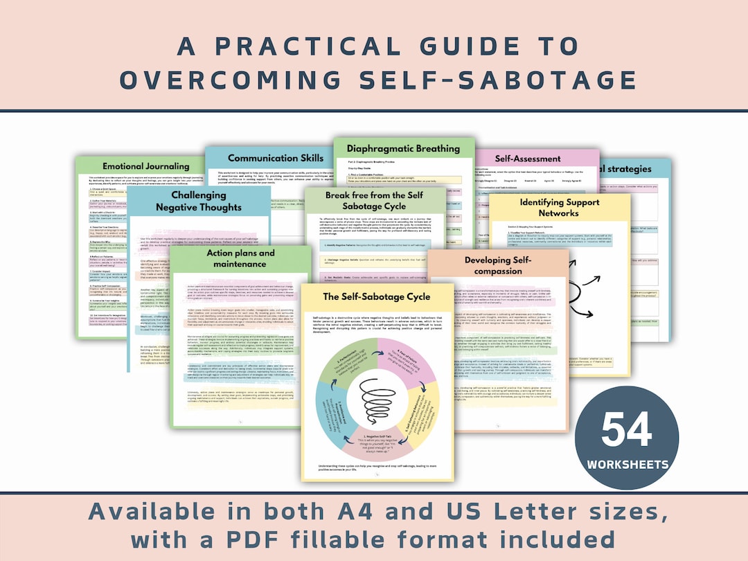 Self-sabotage Workbook for Teens and Adults, Self Sabotaging, Therapy ...