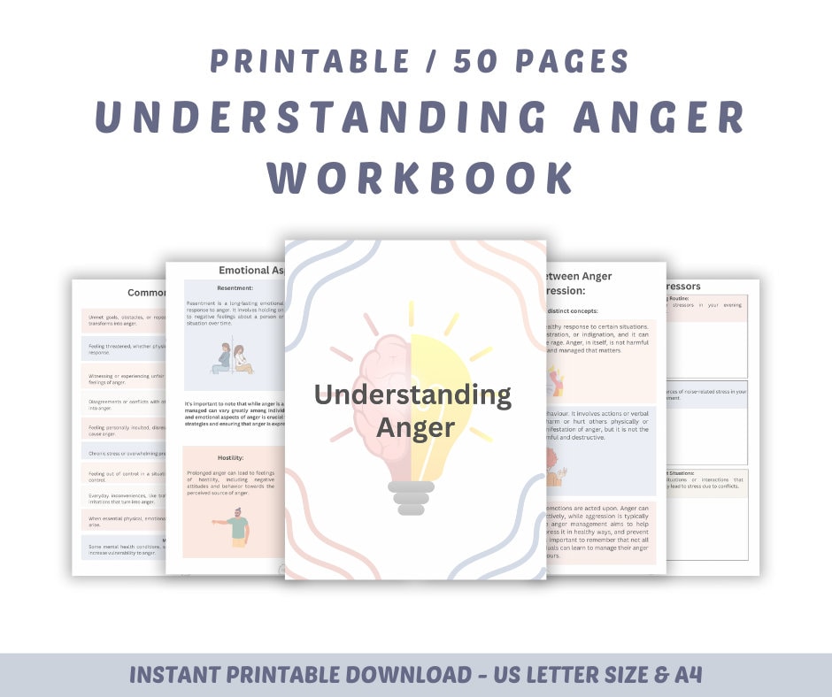Understanding Anger Workbook, Anger Management Therapy Worksheets, CBT ...