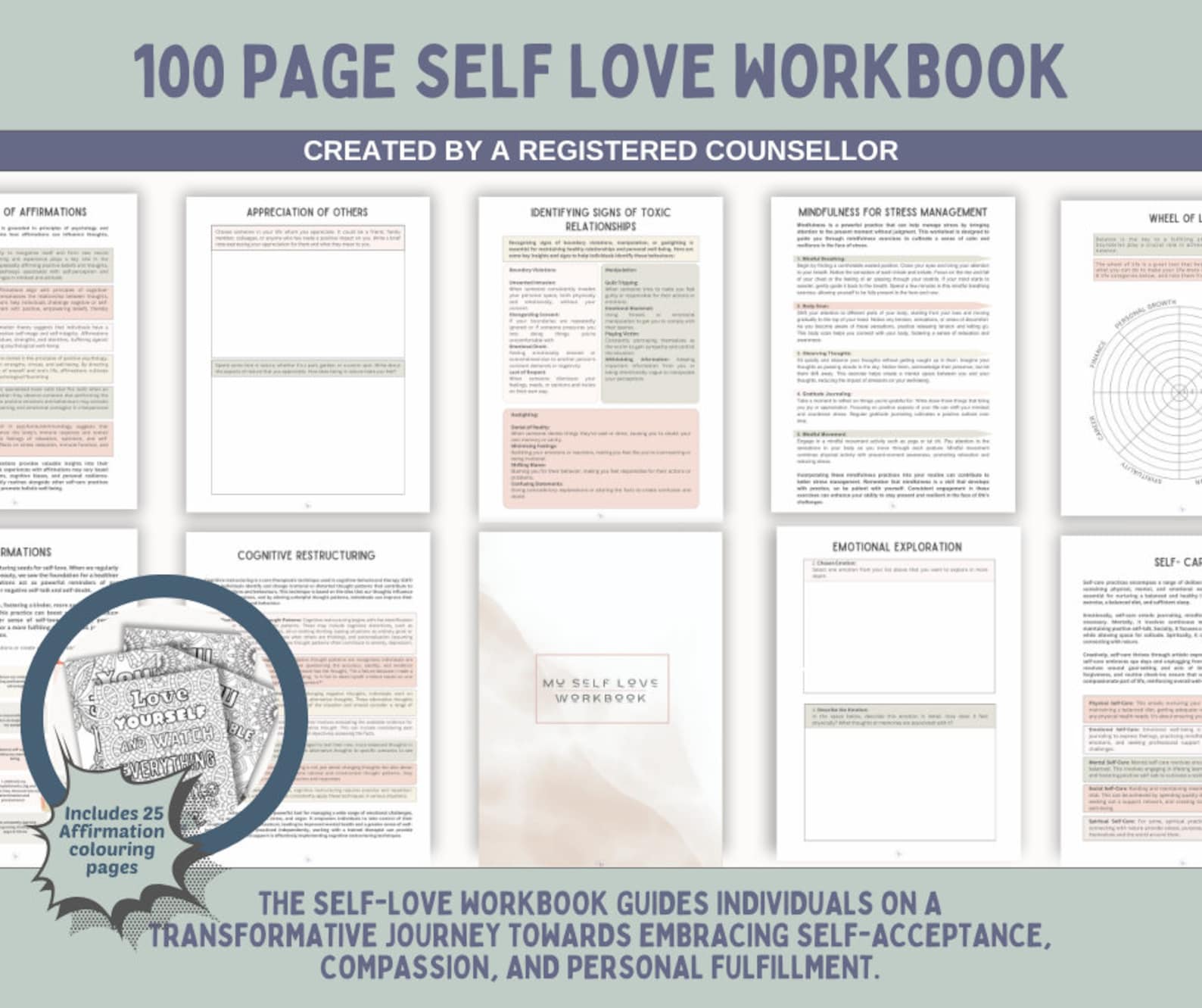 Self Love Workbook / Emotions Worksheets / Therapy Worksheets ...