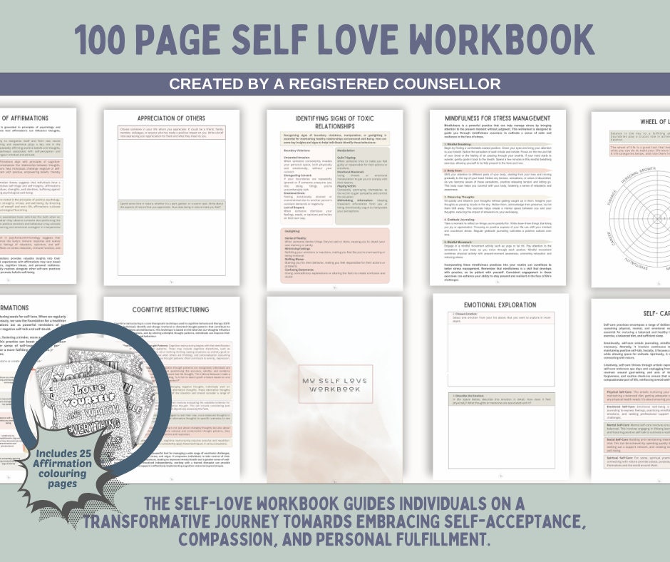Self Love Workbook / Emotions Worksheets / Therapy Worksheets ...