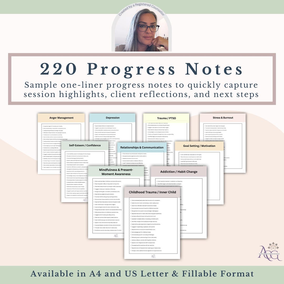 Progress Notes for Therapist – 220 Pre-written One Liner Notes (PDF ...