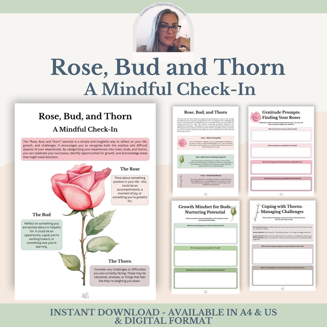 Rose Bud and Thorn Worksheet | 5-page Self Awareness Journal for ...