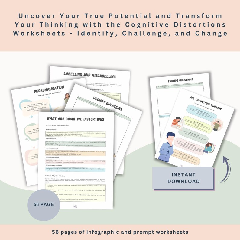 CBT Cognitive Distortions Worksheets, Unhelpful Thinking Styles ...