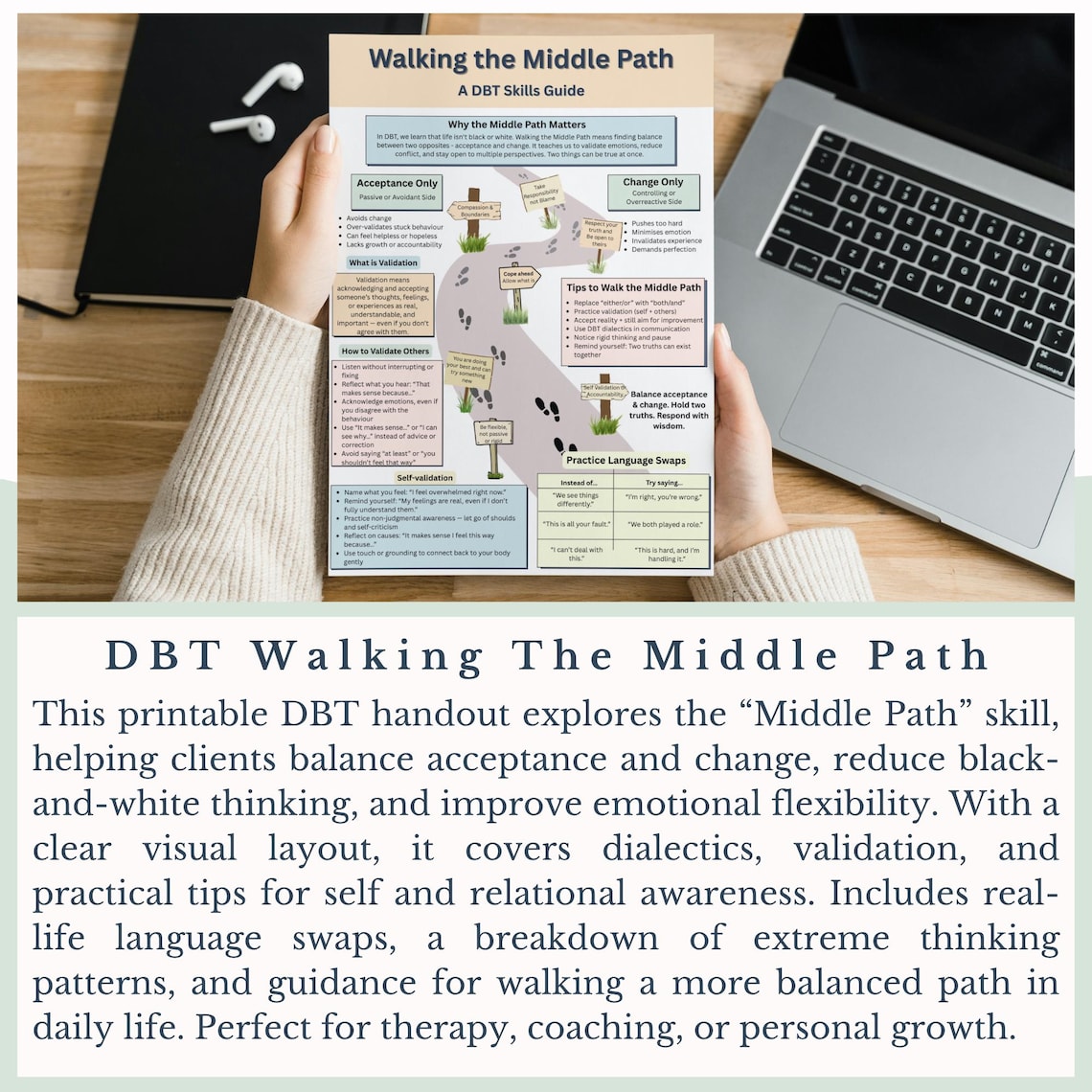 DBT Middle Path Handout Poster – Coping Skills, Mental Health Tool (PDF ...