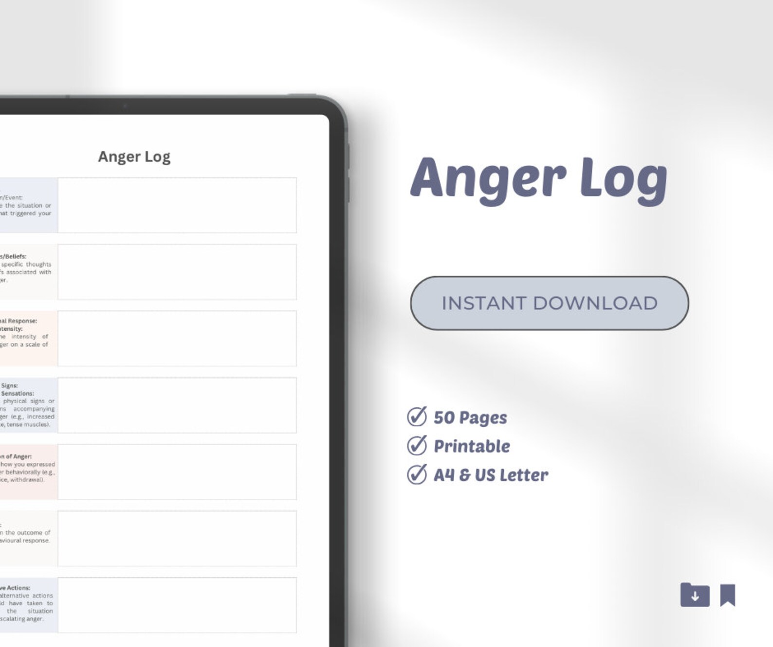 Understanding Anger Workbook, Anger Management Therapy Worksheets, CBT ...