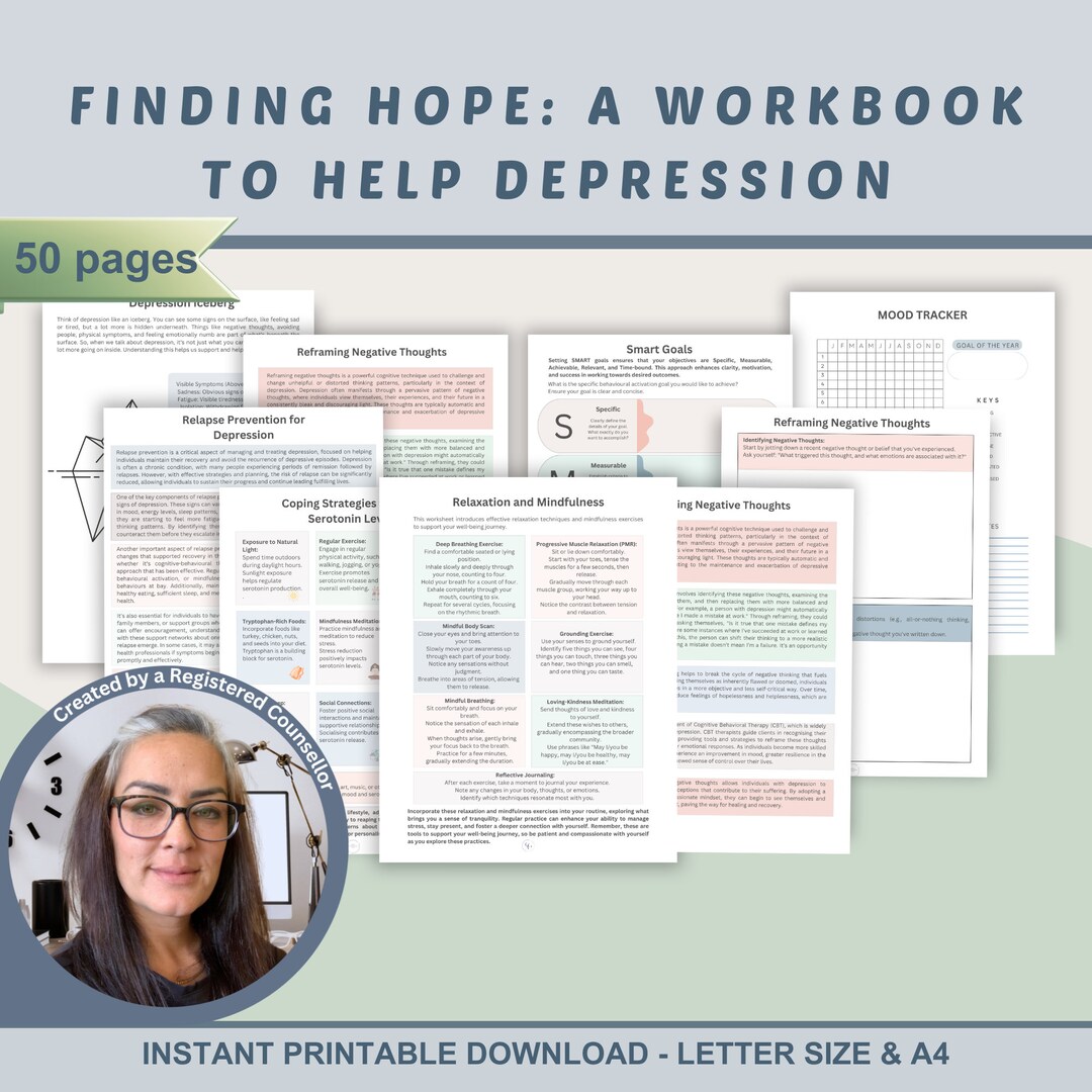 Finding Hope: A Depression Workbook, CBT, Cognitive Reframing, Therapy ...