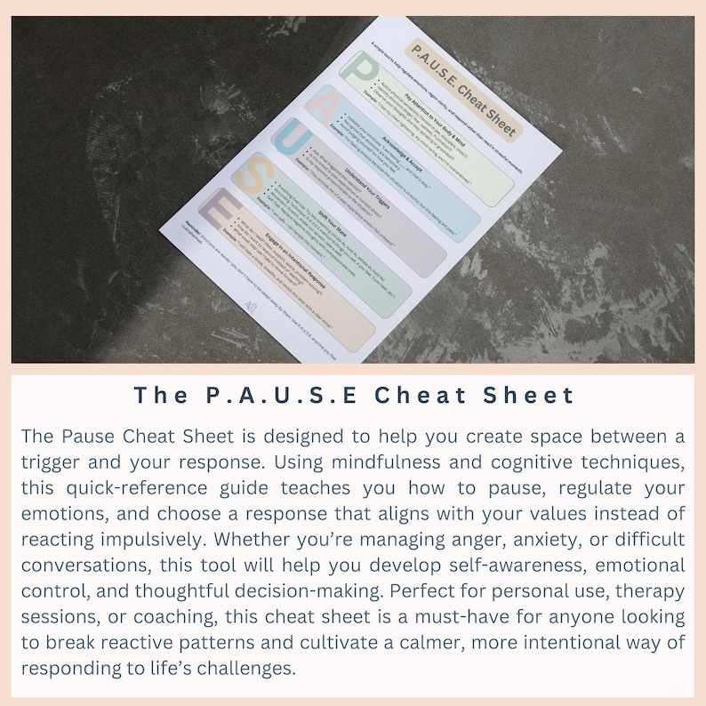 PAUSE Cheat Sheet | Emotional Regulation Tool & Essential Resource for ...