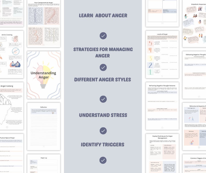 Understanding Anger Workbook, Anger Management Therapy Worksheets, CBT ...