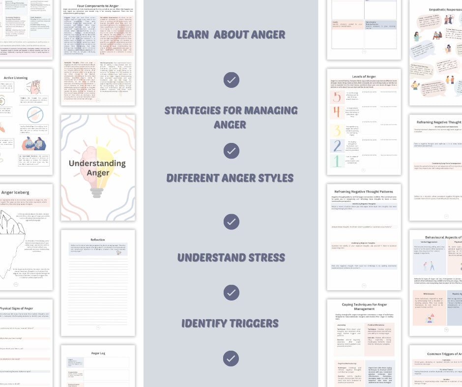 Understanding Anger Workbook, Anger Management Therapy Worksheets, CBT ...