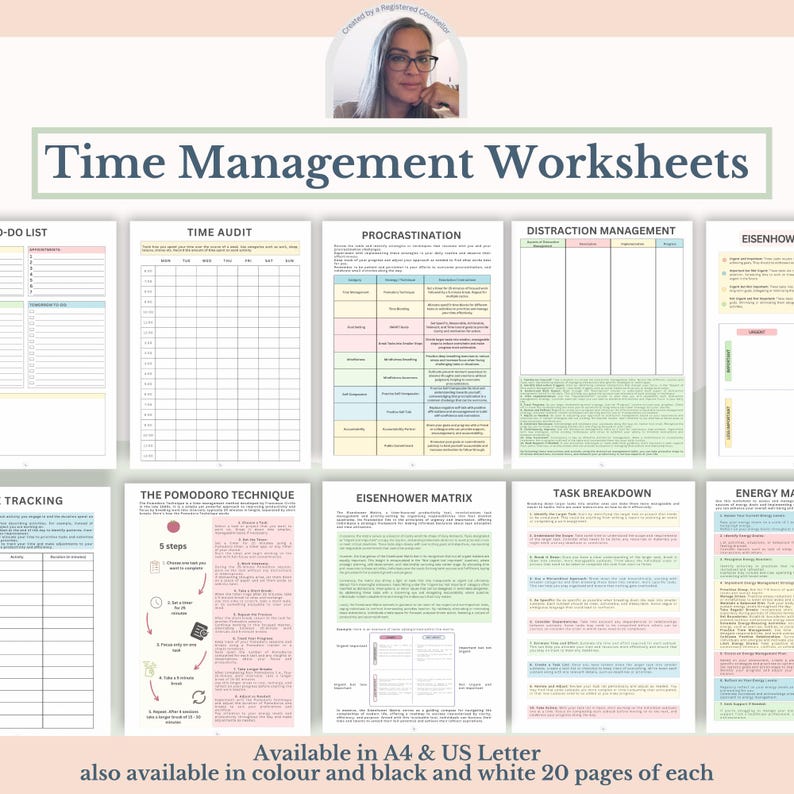 Time Management Worksheets: Productivity Planner, Counseling Resources ...