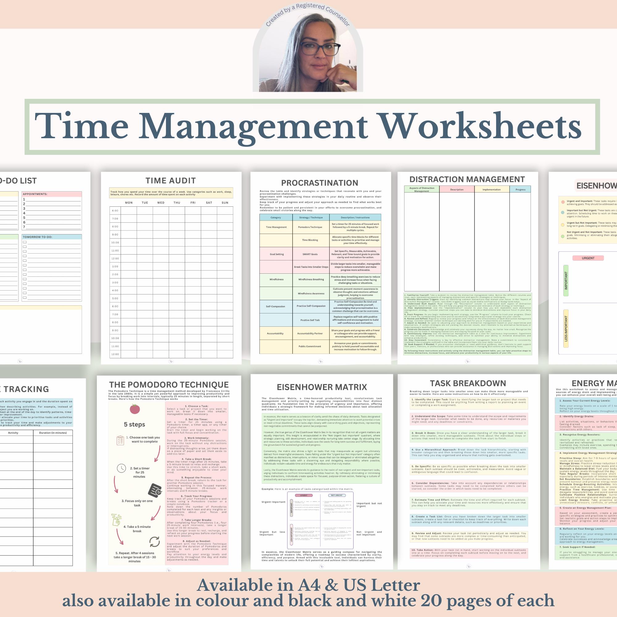 Time Management Worksheets: Productivity Planner, Counseling Resources ...