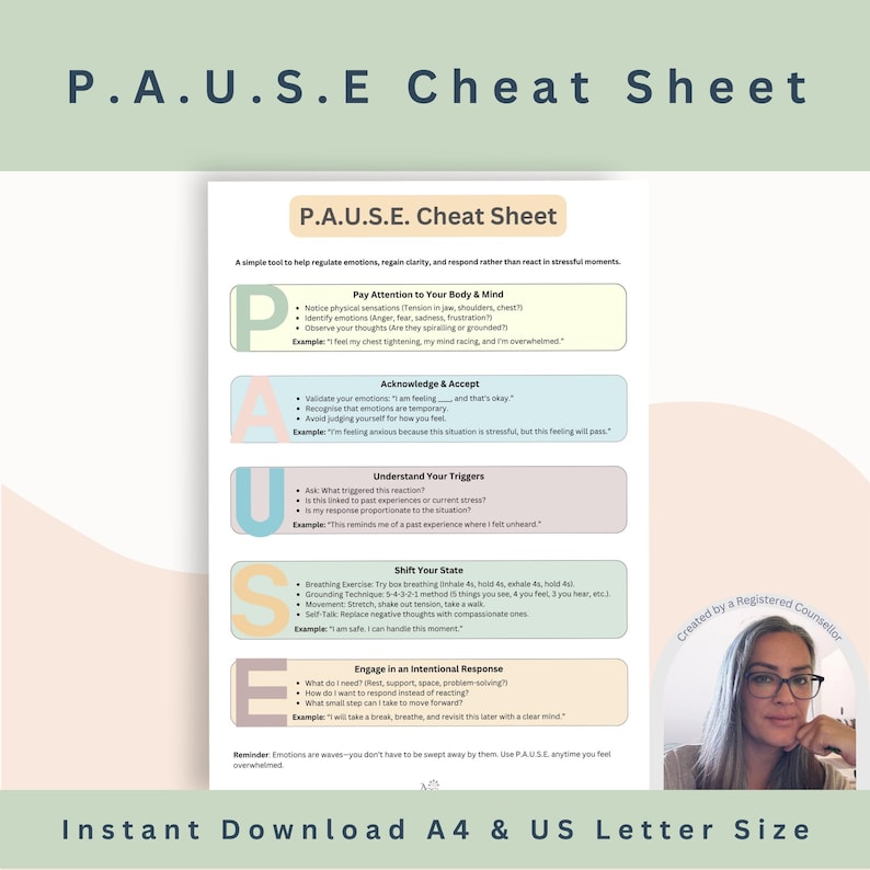 PAUSE Cheat Sheet | Emotional Regulation Tool & Essential Resource for ...